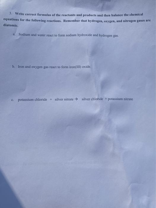 Solved 3. Write correct formulas of the reactants and | Chegg.com