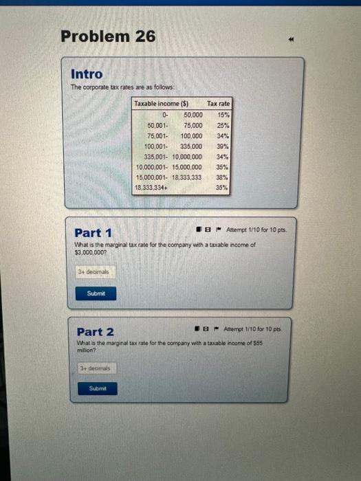 Solved Problem 26 Intro The corporate tax rates are as | Chegg.com