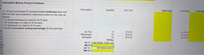 Solved Cumulative Markup Practice Problems Description | Chegg.com
