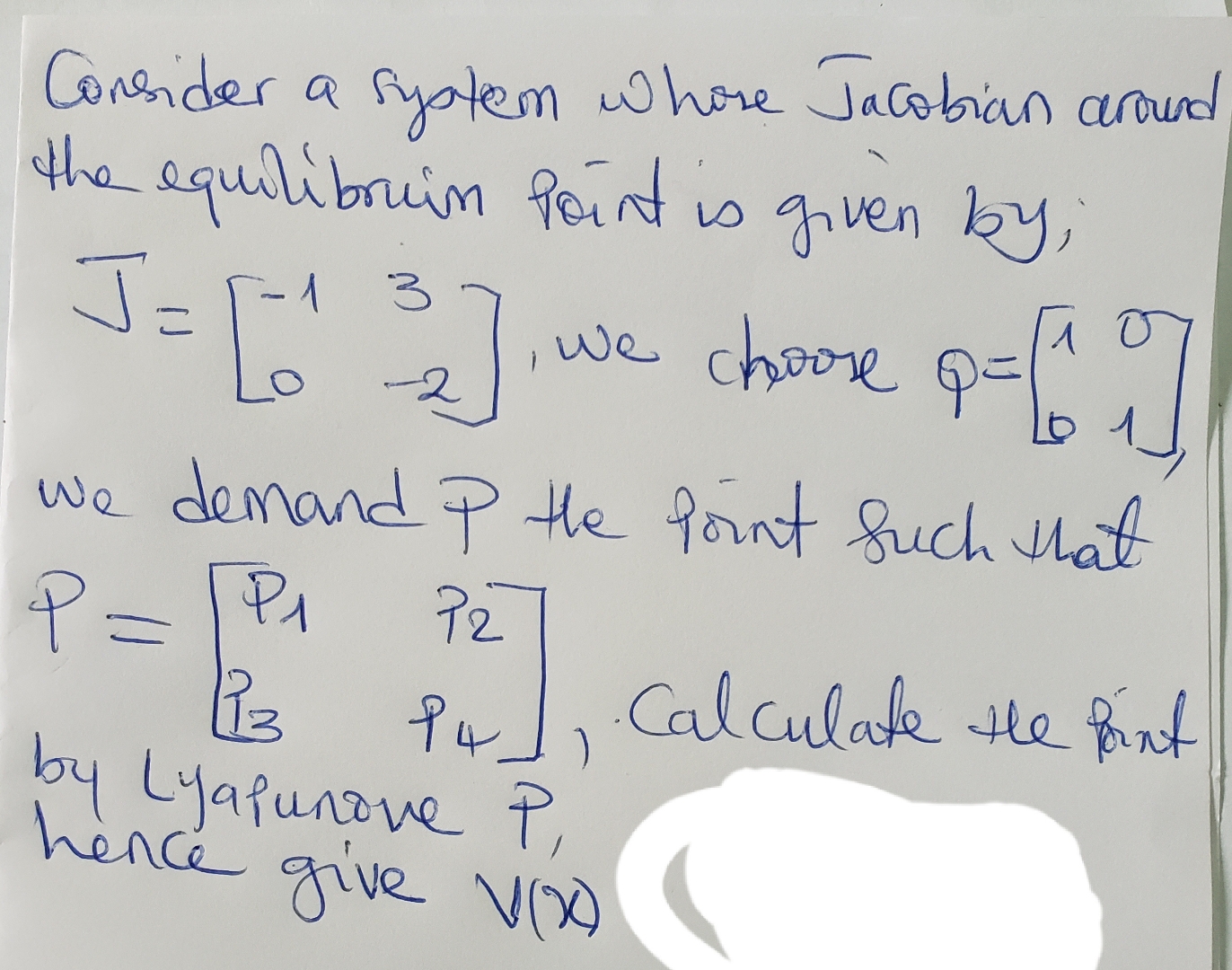 Solved Consider a syatem whose Jacobian around the | Chegg.com
