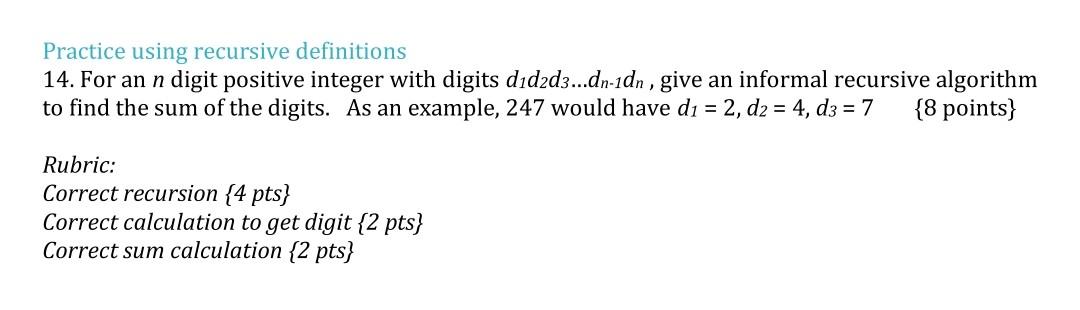 Solved Practice using recursive definitions 14. For an n | Chegg.com