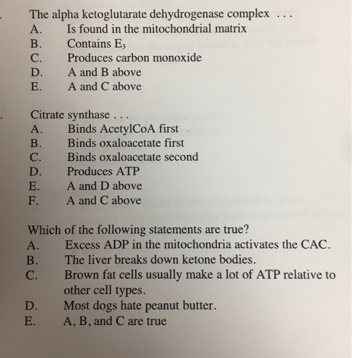 Solved The alpha ketoglutarate dehydrogenase complex ... A. | Chegg.com