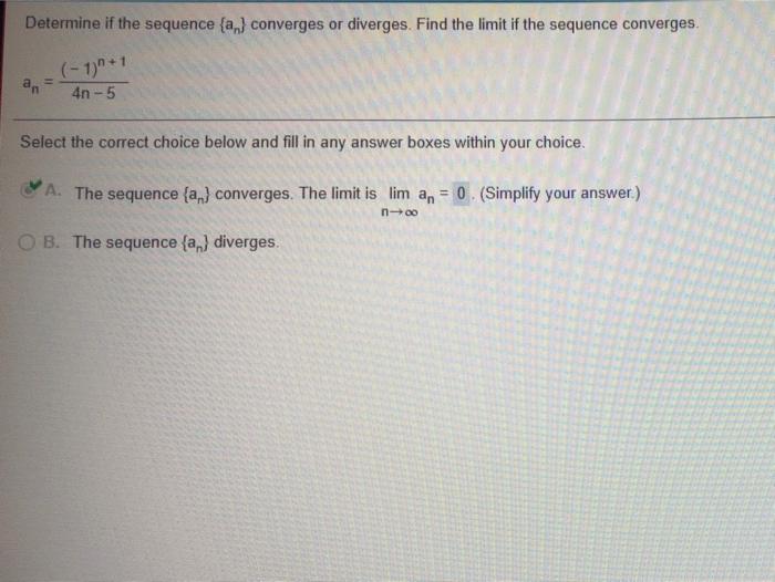 Solved Determine if the sequence {a) converges or diverges. | Chegg.com