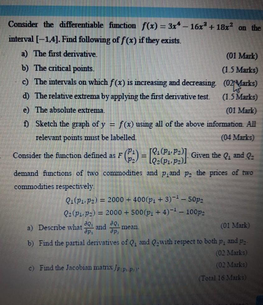 Solved Consider the differentiable function f(x) = 3x* – 16x | Chegg.com