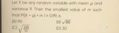 Solved Let x ﻿be any random variable with mean μ ﻿and | Chegg.com