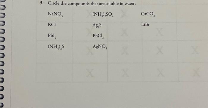 Solved 3. Circle the compounds that are soluble in water: | Chegg.com