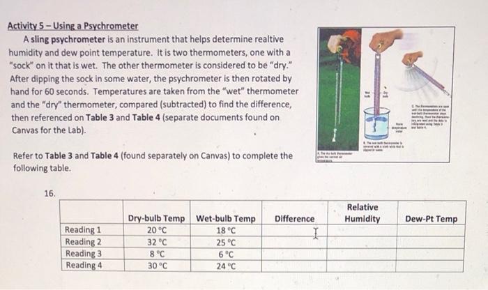 Solved Activity 5 - Using a Psychrometer A sling | Chegg.com