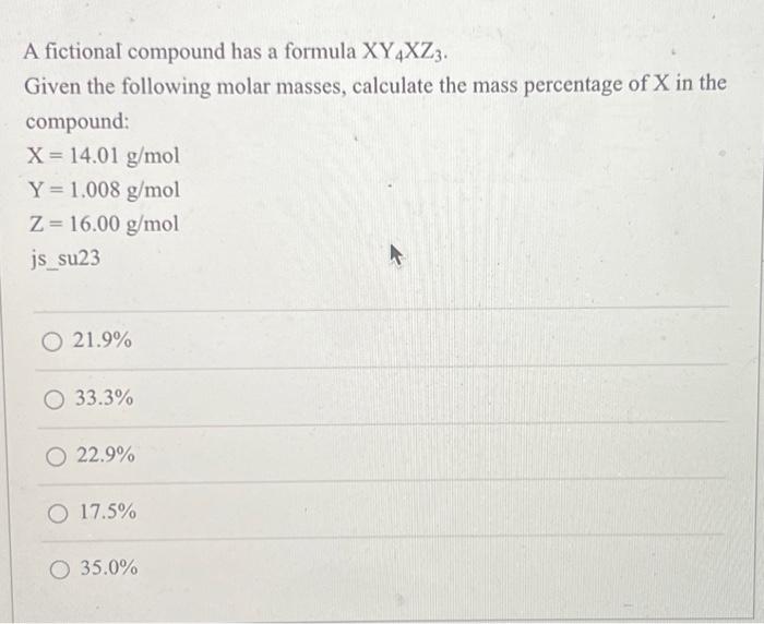Solved A fictional compound has a formula XY4XZ3. Given the | Chegg.com