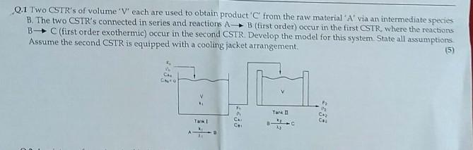 Q.1 TWO CSTR's of volume 'V' each are used to obtain | Chegg.com