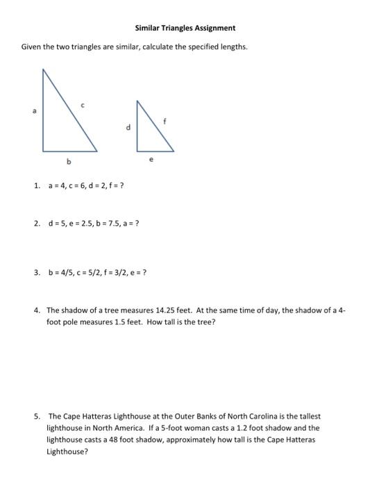 Solved Similar Triangles Assignment Given the two triangles | Chegg.com