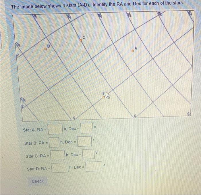 Solved The image below shows 4 stars (A-D). Identify the RA | Chegg.com