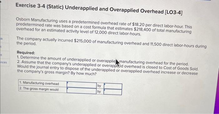 Solved Exercise 3-4 (Static) Underapplied and Overapplied | Chegg.com