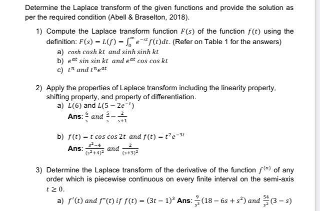 Solved Determine the Laplace transform of the given | Chegg.com