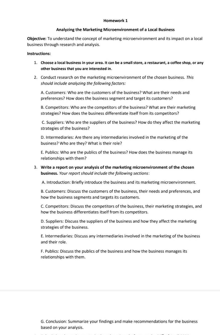 Solved Homework 1 Analyzing The Marketing Microenvironment