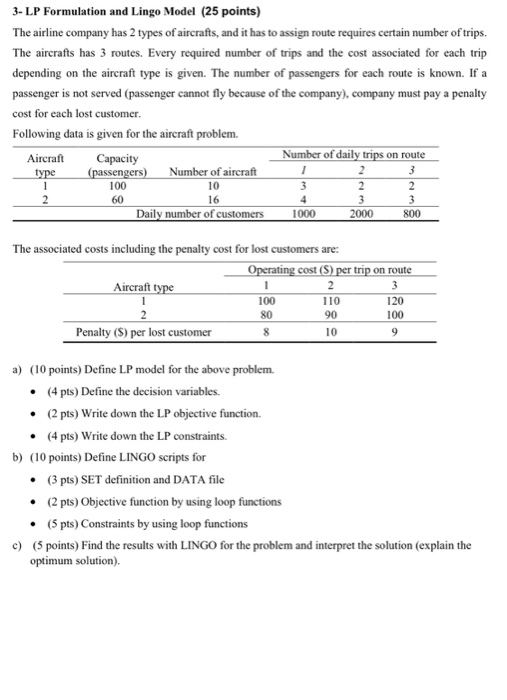 3- LP Formulation and Lingo Model (25 points) The | Chegg.com