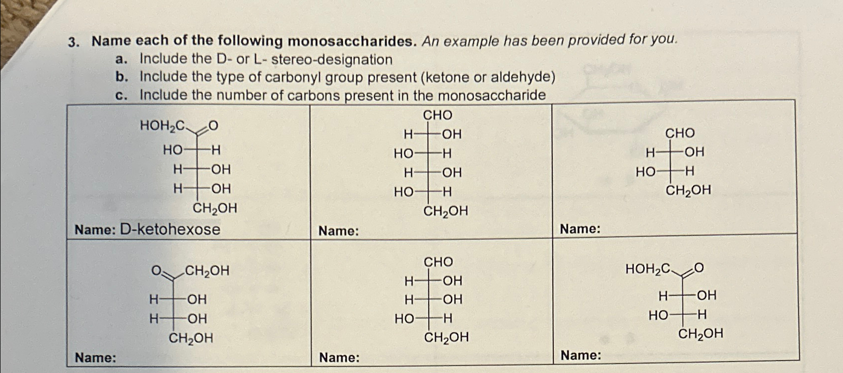 Solved Name each of the following monosaccharides. An | Chegg.com