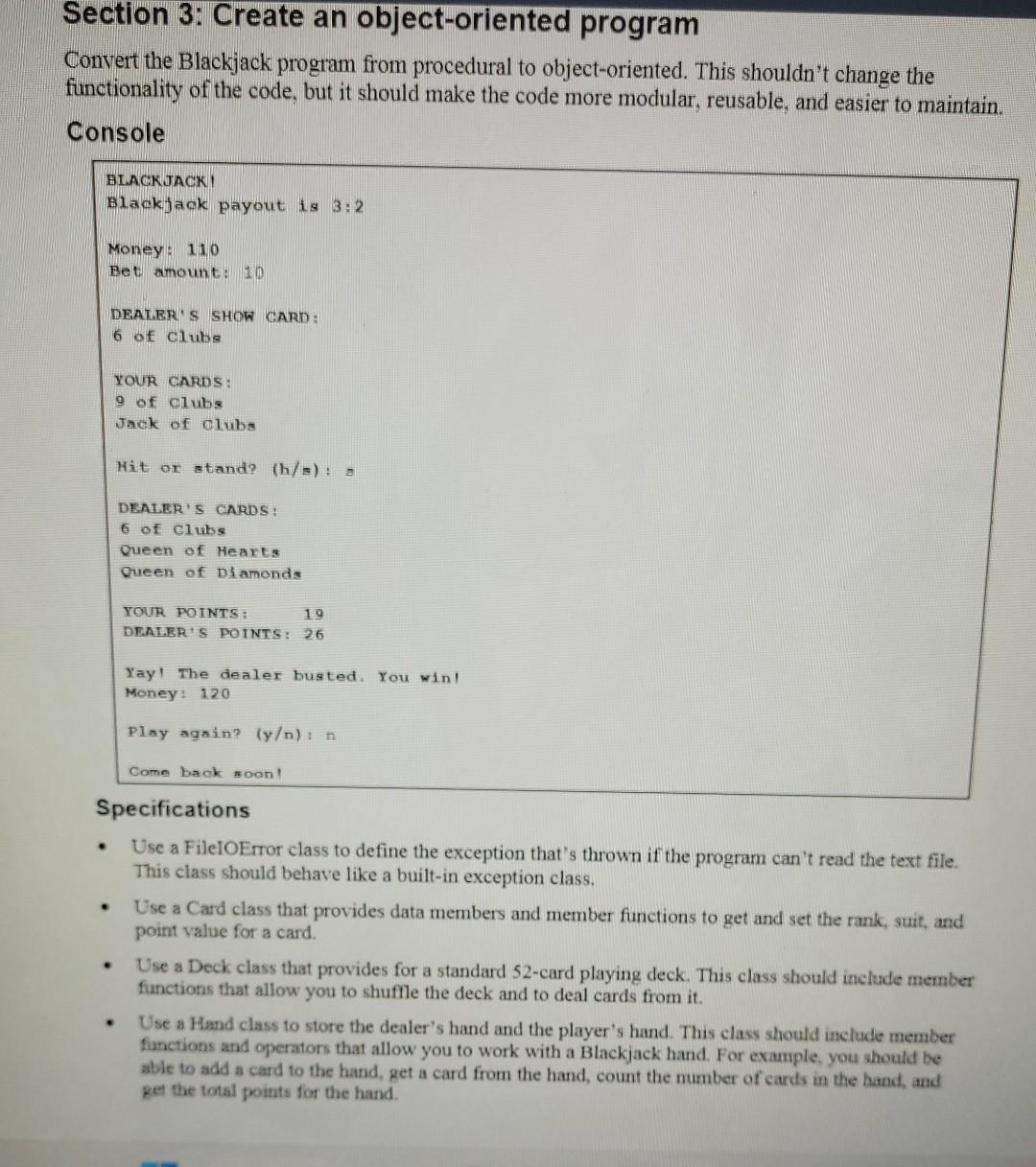 Solved Section 3: Create an object-oriented program Convert | Chegg.com