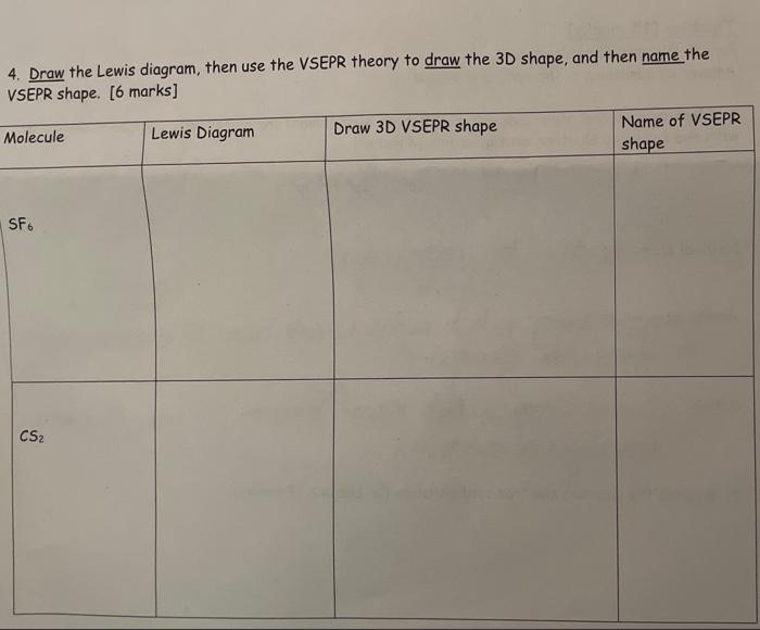 Solved 4. Draw the Lewis diagram, then use the VSEPR theory | Chegg.com