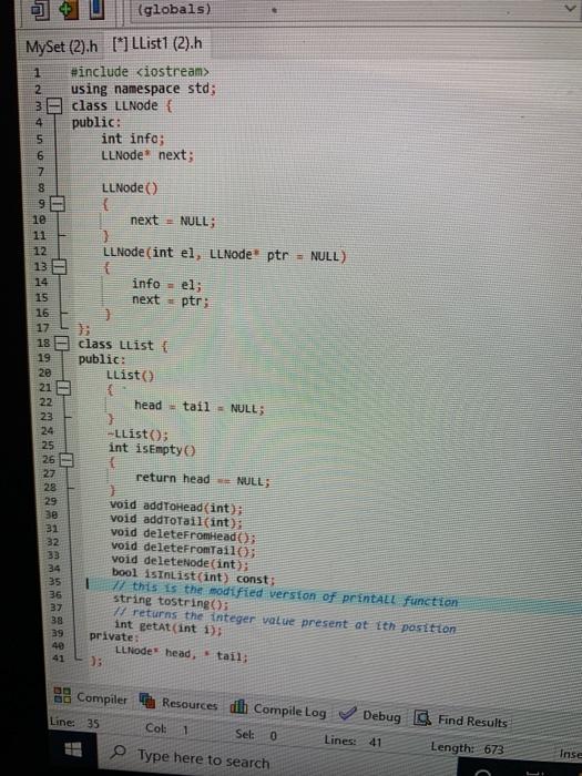 Solved The class definition for both MySet and List are | Chegg.com