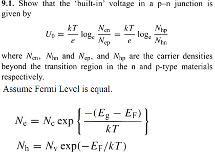 Show that the 'built-in' voltage in a p-n junction is | Chegg.com