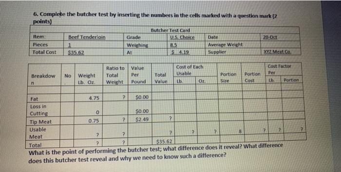 Solved 6. Complete the butcher test by inserting the numbers | Chegg.com