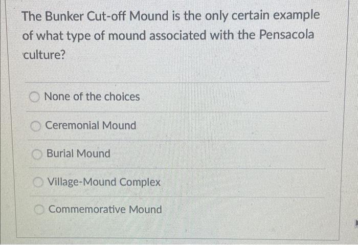 The Bunker Cut-off Mound is the only certain example | Chegg.com