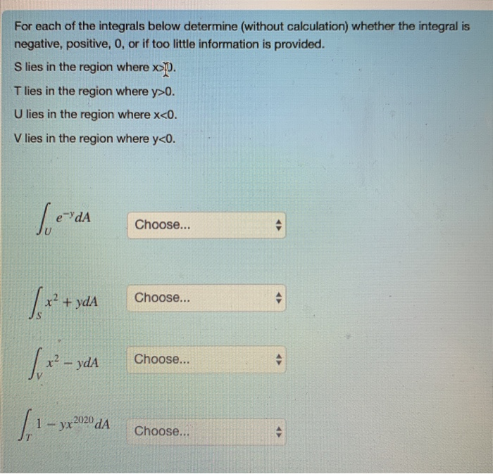 Solved For each of the integrals below determine (without | Chegg.com