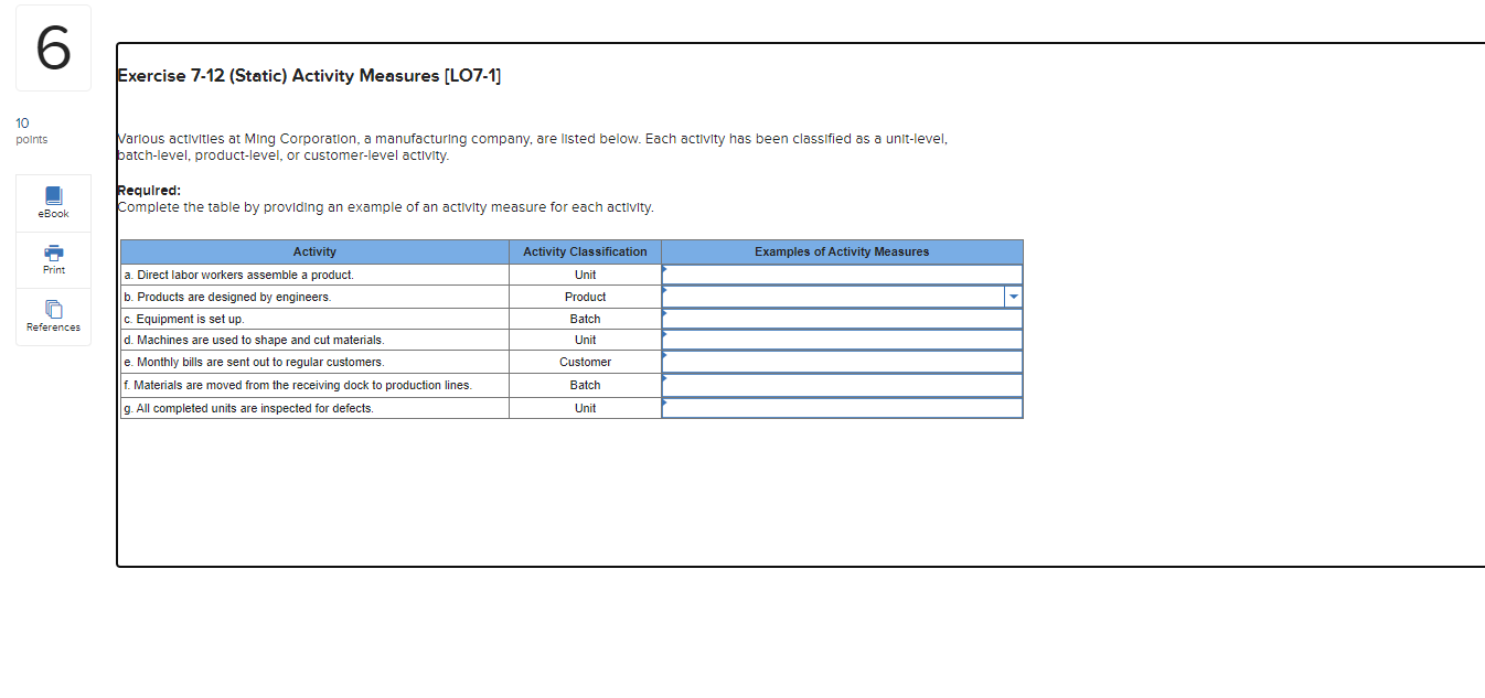 Solved Exercise 7-12 (Static) ﻿Activity Measures | Chegg.com