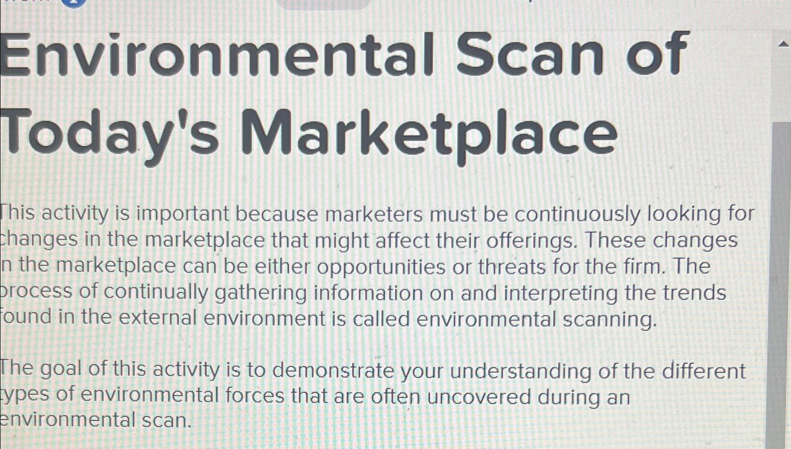 Solved Environmental Scan of Today's MarketplaceThis | Chegg.com