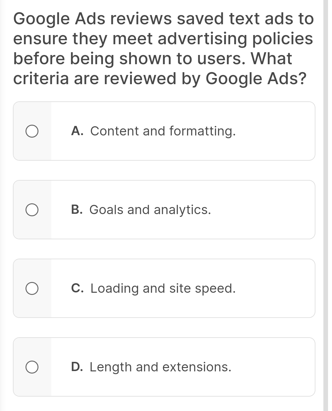 Solved Google Ads reviews saved text ads to ensure they meet | Chegg.com