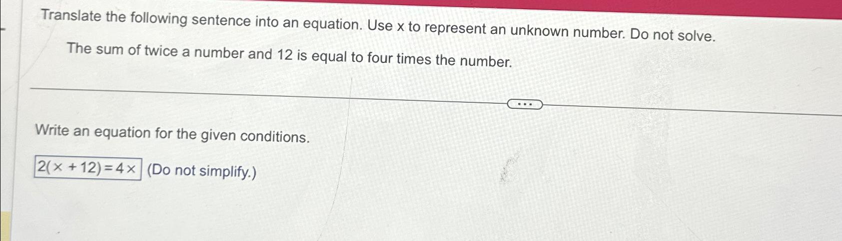 Solved Translate the following sentence into an equation. | Chegg.com