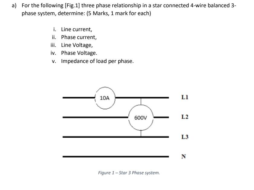 Solved a) For the following (Fig. 1] three phase | Chegg.com