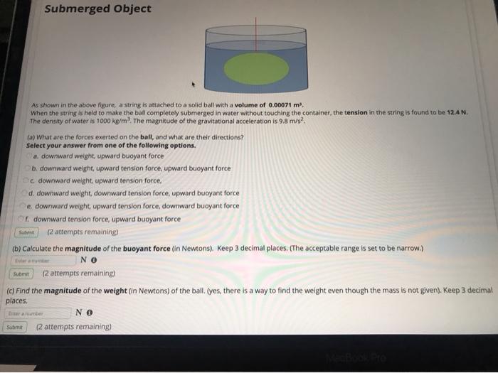 Solved Submerged Object As shown in the above figure, a | Chegg.com