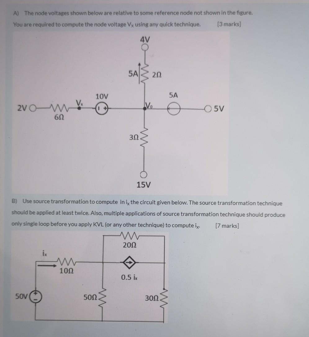 Solved A) The node voltages shown below are relative to some | Chegg.com