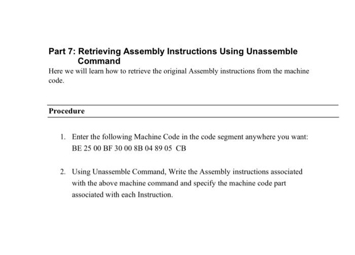 Solved Part 7: Retrieving Assembly Instructions Using | Chegg.com