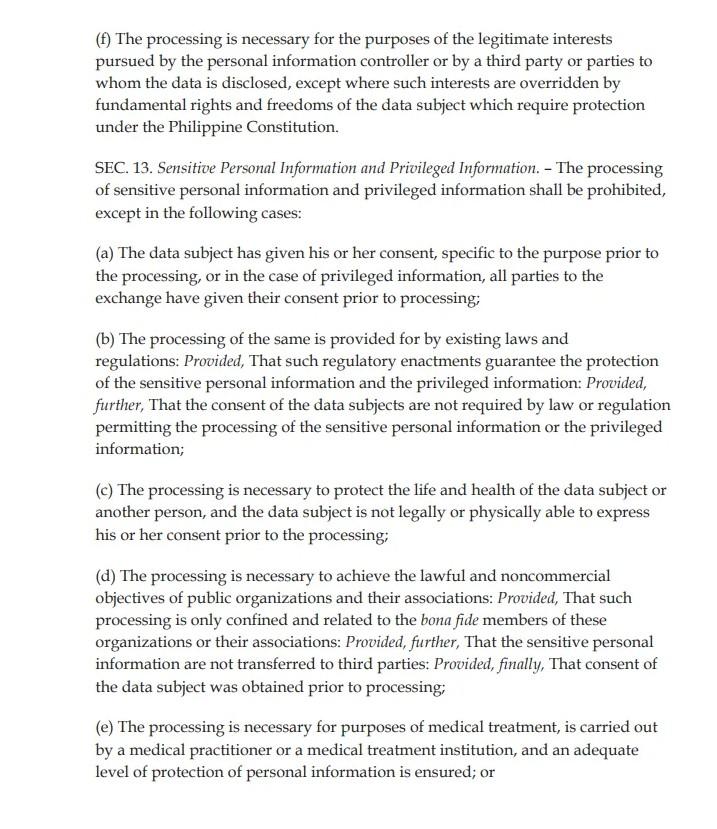 SEC. 12. Criteria for Lawful Processing of Personal | Chegg.com