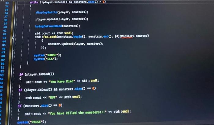 Solved displaybattle(player, nonsters); player. | Chegg.com