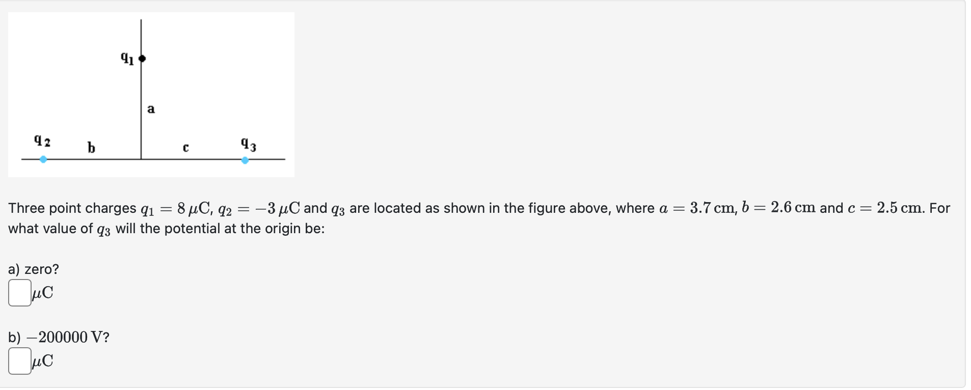 Solved Three point charges q1=8μC,q2=-3μC ﻿and q3 ﻿are | Chegg.com