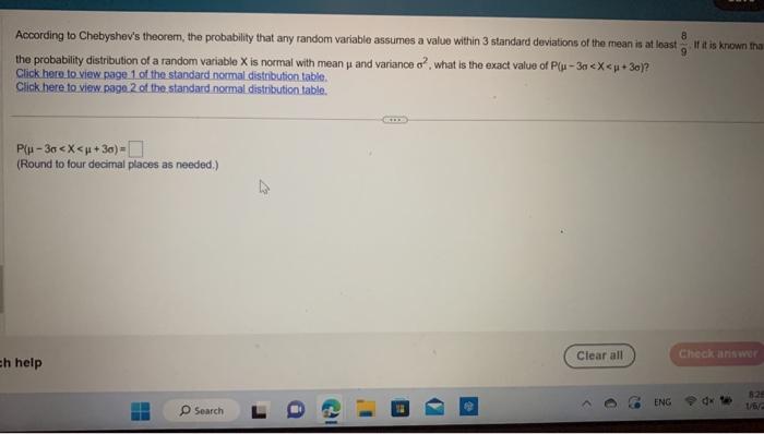 Solved According to Chebyshev's theorem, the probability | Chegg.com