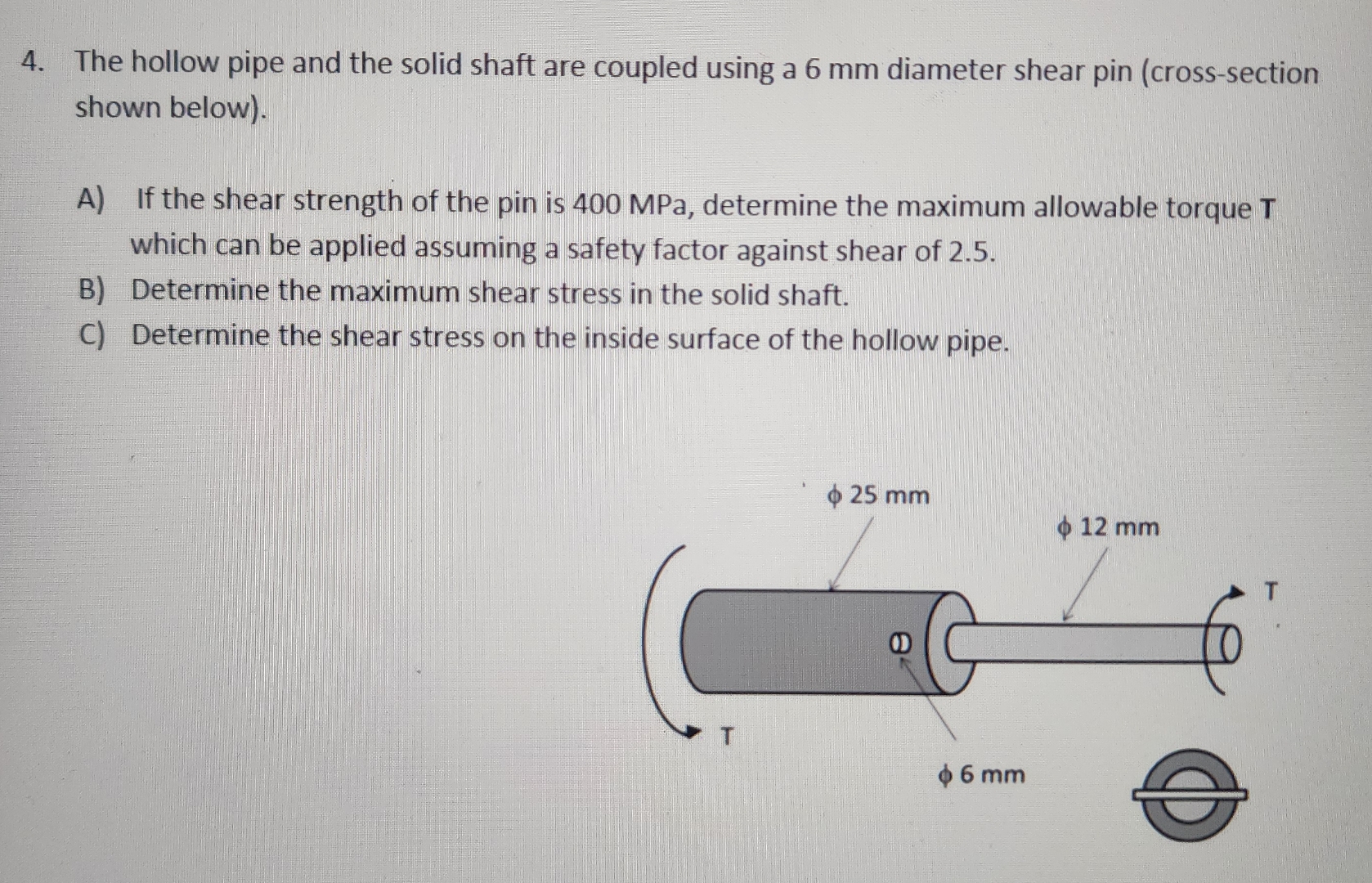 Solved The hollow pipe and the solid shaft are coupled using | Chegg.com