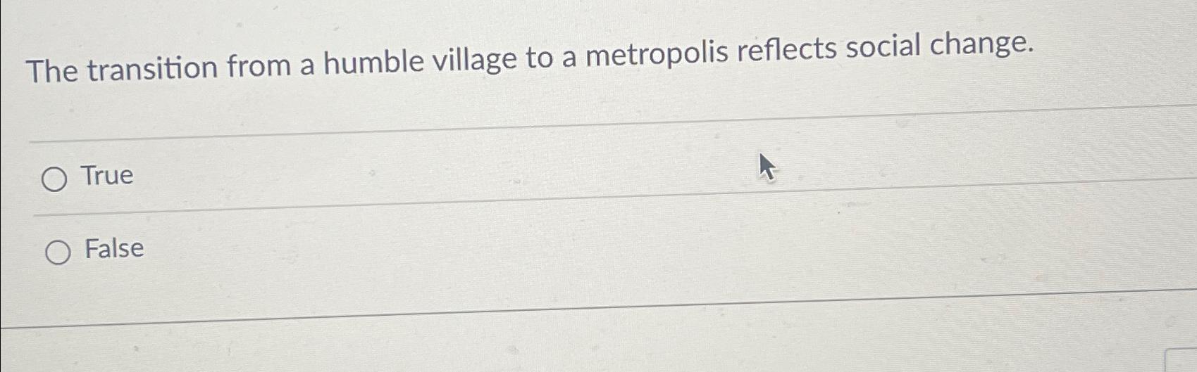 Solved The transition from a humble village to a metropolis | Chegg.com