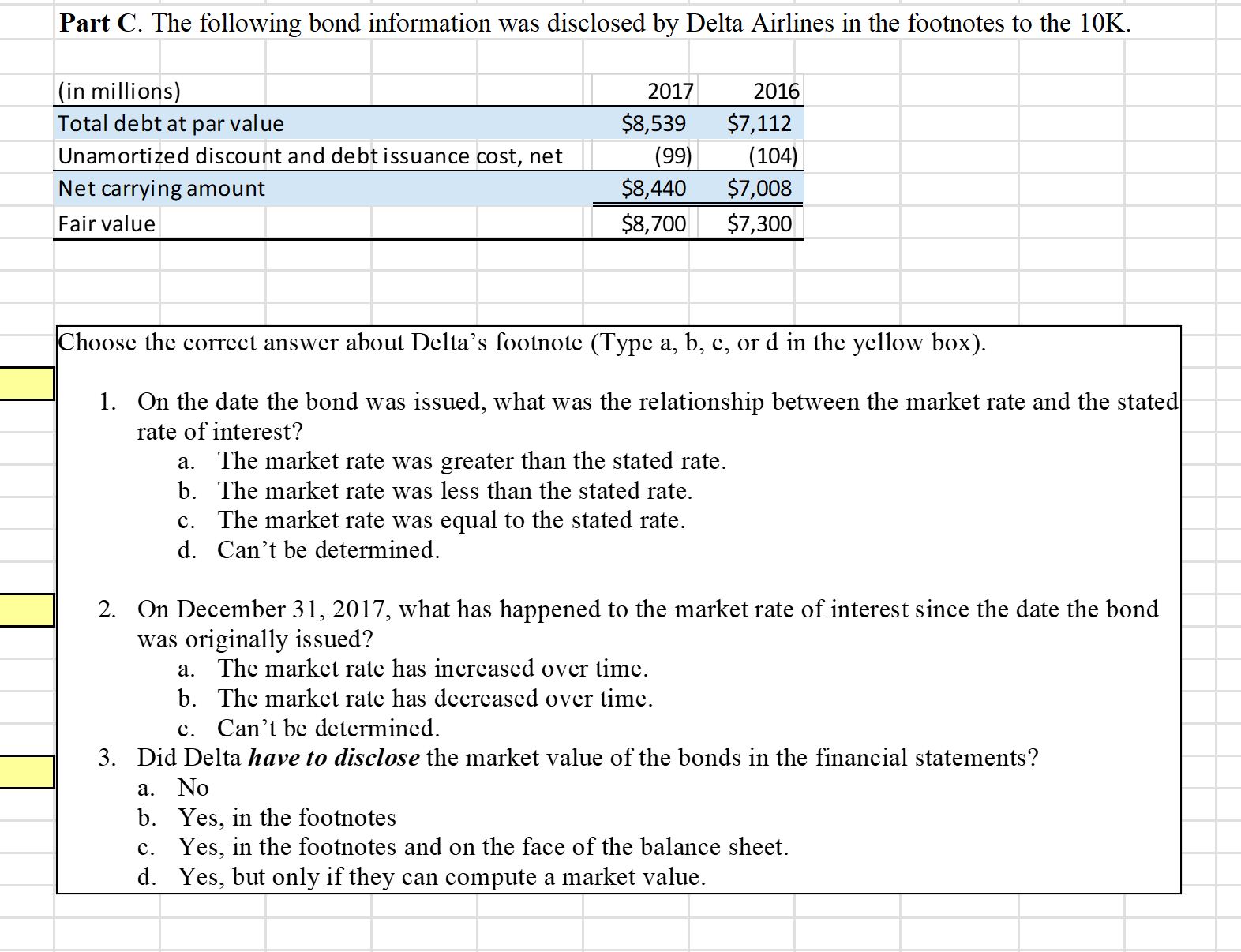 Solved Part C. ﻿The following bond information was disclosed | Chegg.com
