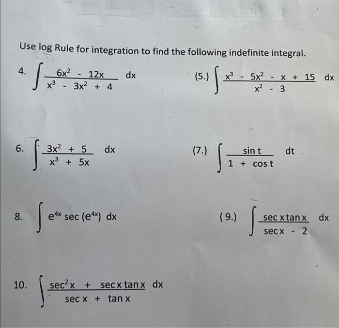 Solved Use log Rule for integration to find the following | Chegg.com