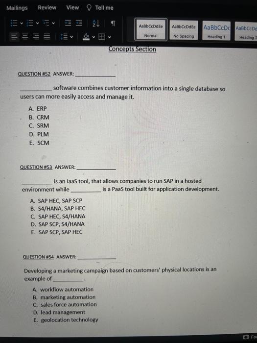 Solved software combines customer information into a single | Chegg.com