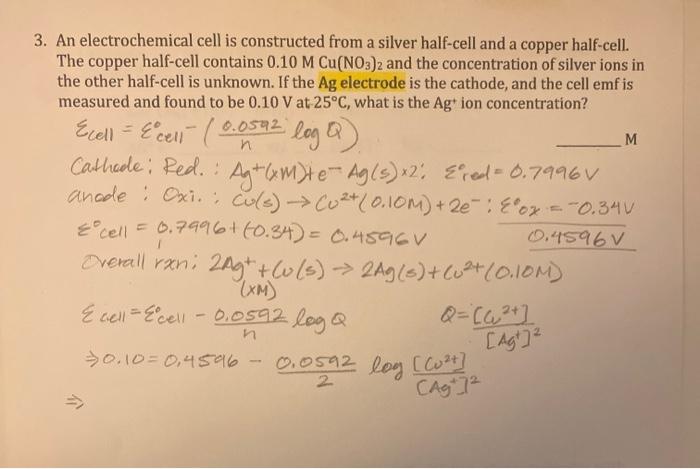 Solved M 3. An electrochemical cell is constructed from a | Chegg.com