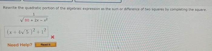 Solved Rewrite the quadratic portion of the algebraic | Chegg.com