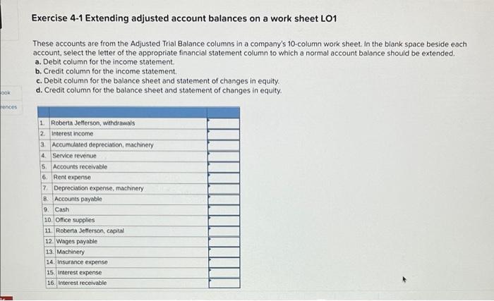 Solved ook rences Exercise 4-1 Extending adjusted account | Chegg.com