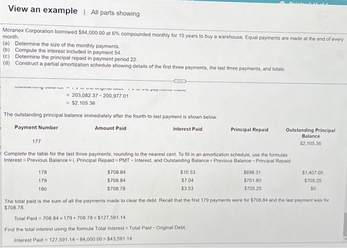 Solved (d) Construct a partial amortization schedule showing | Chegg.com