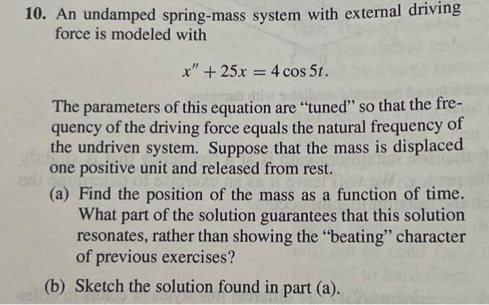 Solved 0. An undamped spring-mass system with external | Chegg.com