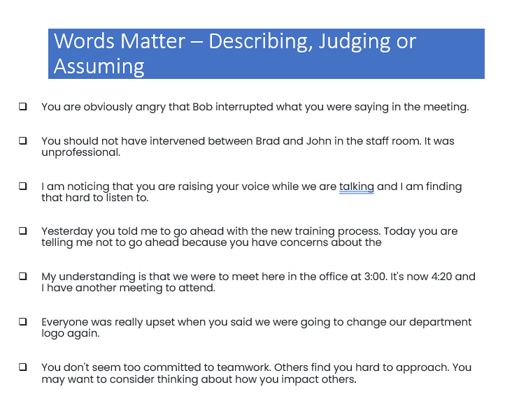 Solved Words Matter - ﻿Describing, Judging orAssumingY You | Chegg.com